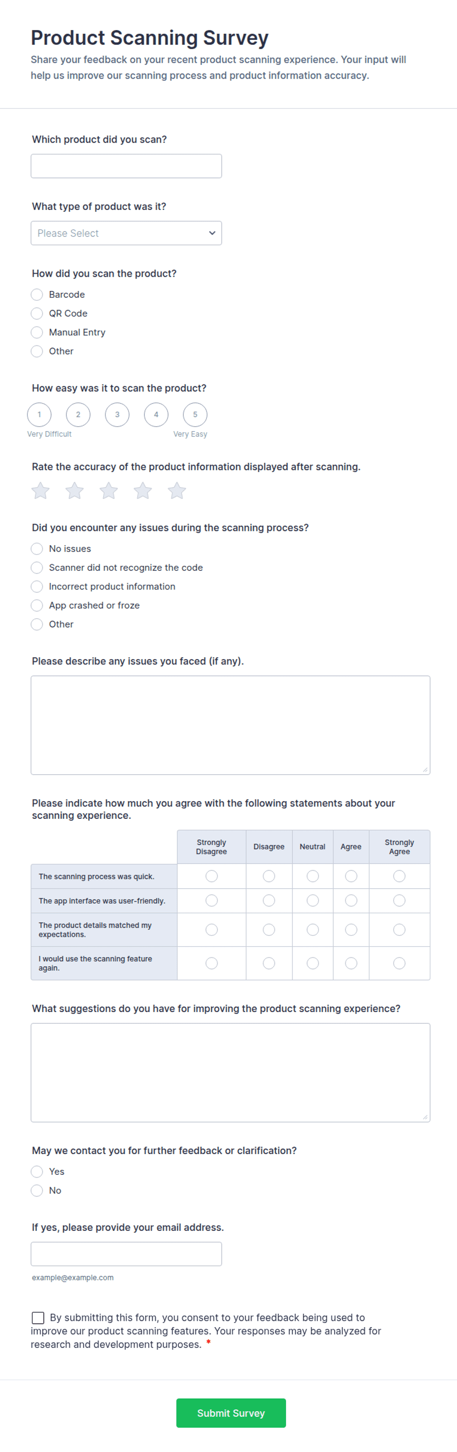 Product Scanning Survey Form Template | Jotform