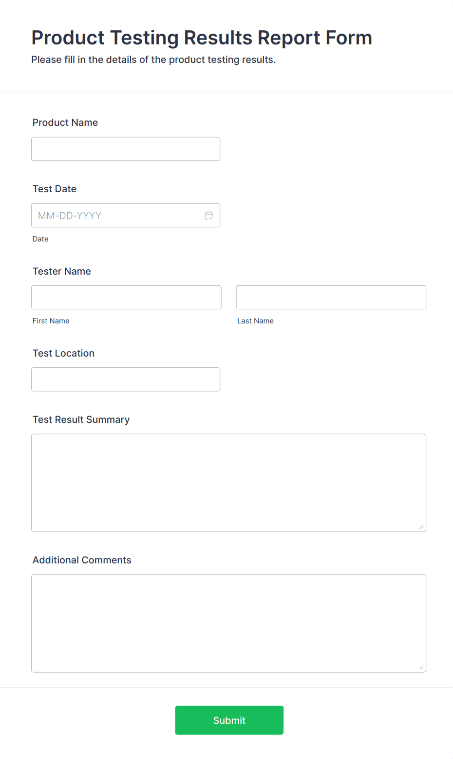 Product Testing Results Report Form Template | Jotform