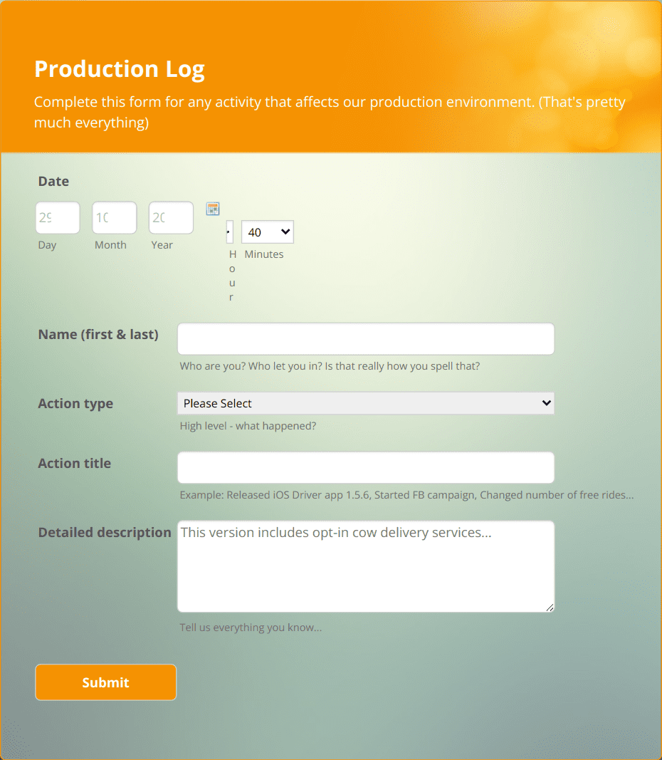 Production Log Form Template | Jotform