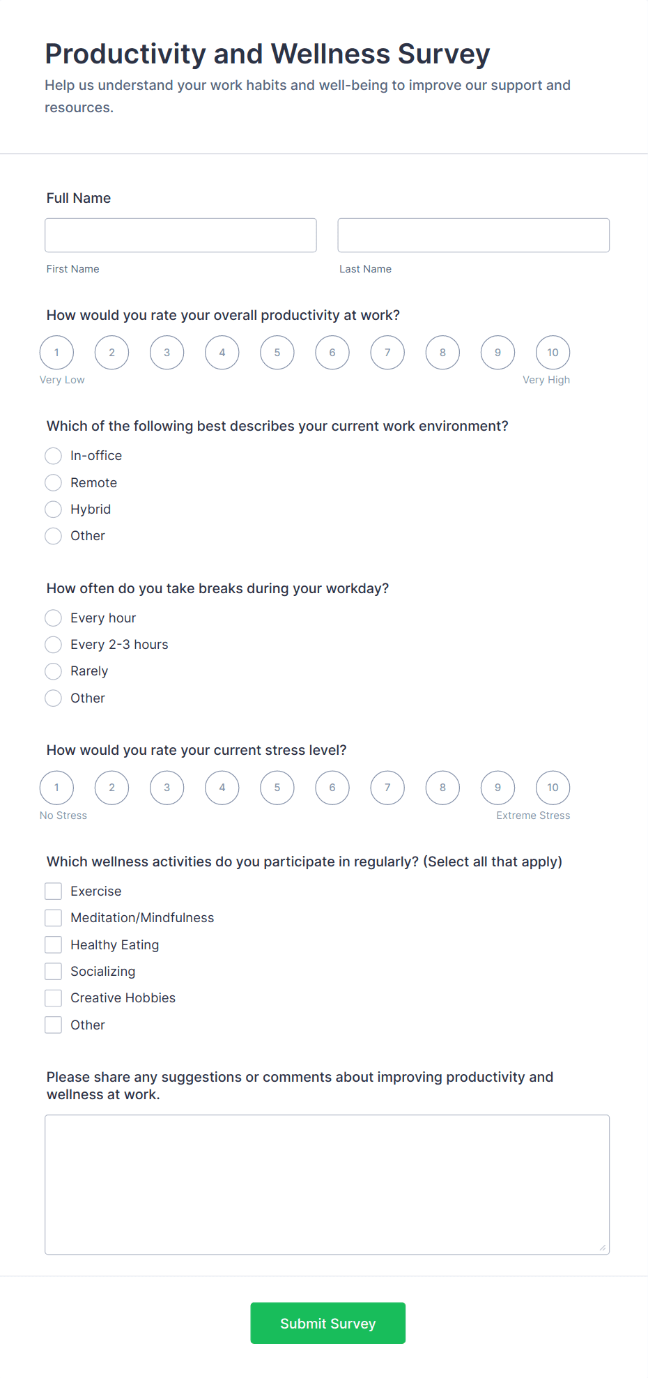Productivity and Wellness Survey Form Template | Jotform