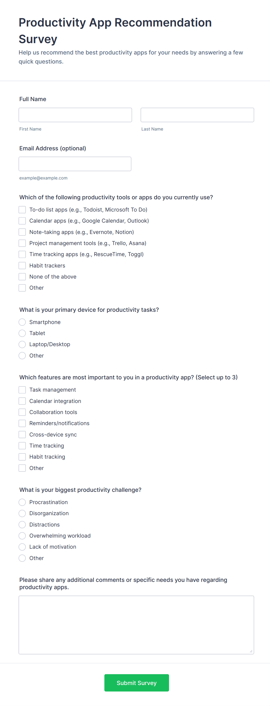 Productivity App Recommendation Survey Form Template | Jotform
