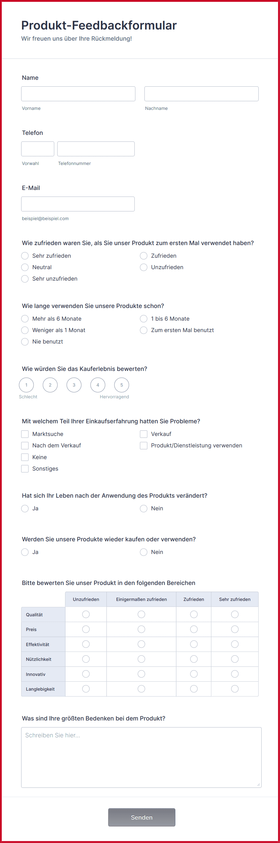 Produkt-Feedbackformular Formularvorlage | Jotform