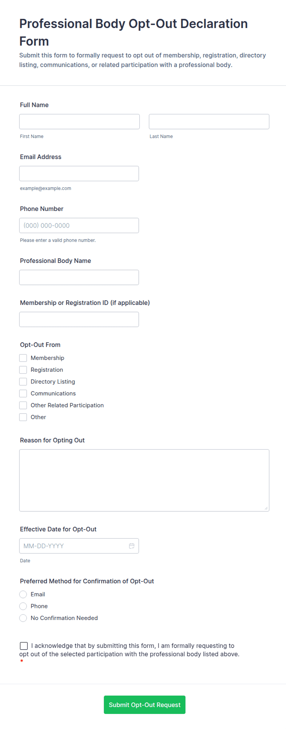 Professional Body Opt-Out Declaration Form Template | Jotform