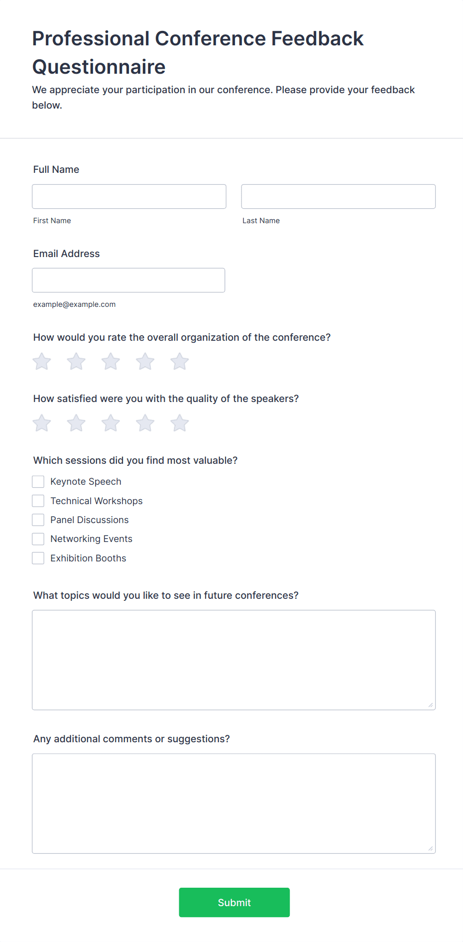 Professional Conference Feedback Questionnaire Form Template | Jotform