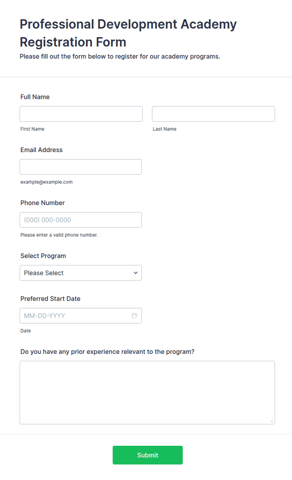 Professional Development Academy Registration Form Template | Jotform
