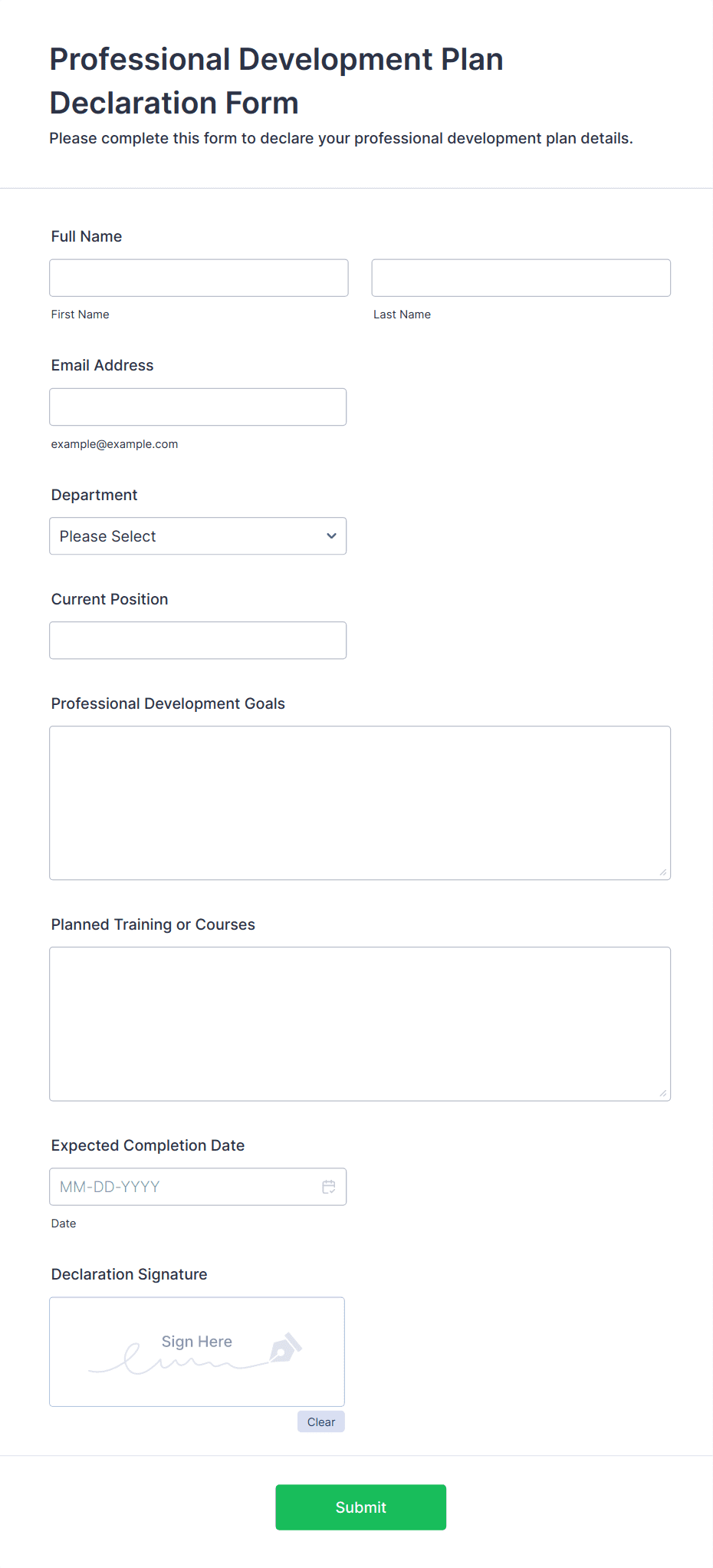 Professional Development Plan Declaration Form Template | Jotform