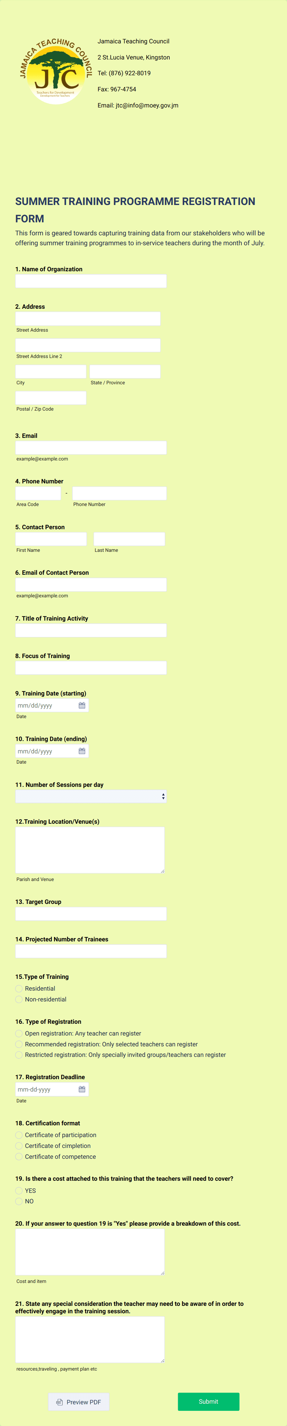 Professional Development Training Registration Form Template | Jotform