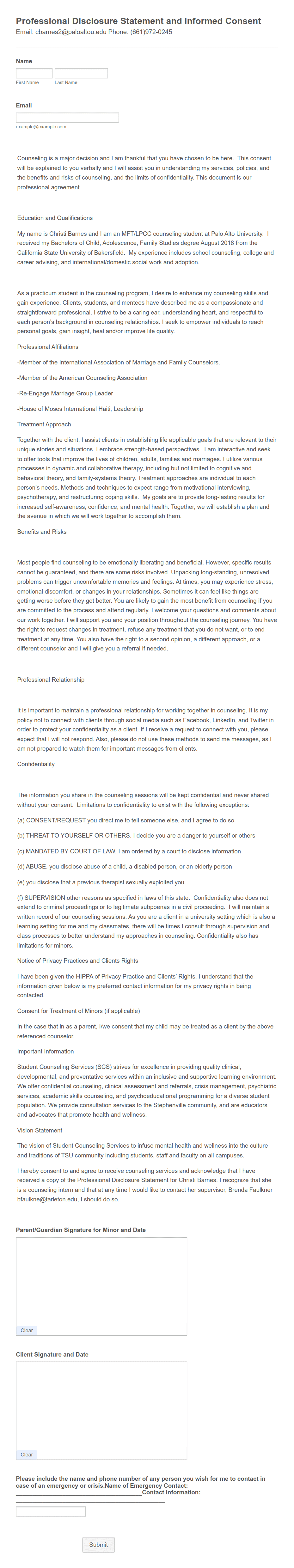 Professional Disclosure Statement and Informed Consent Form Template ...