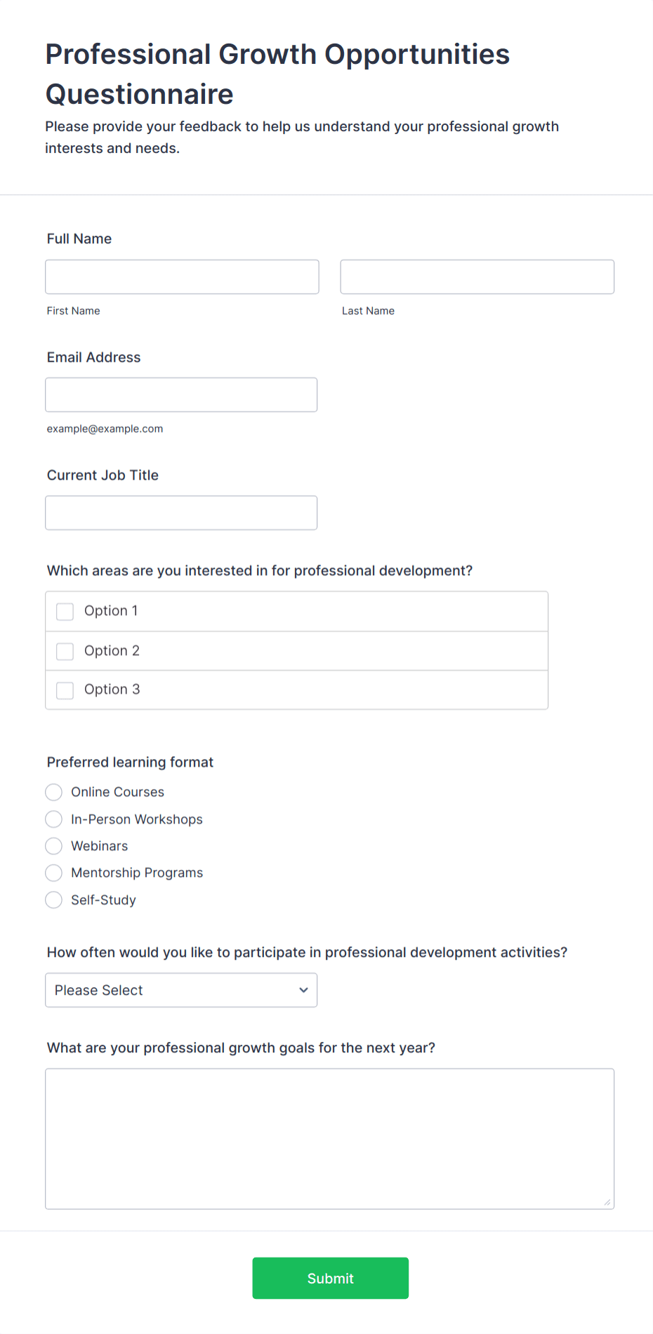 Professional Growth Opportunities Questionnaire Form Template | Jotform