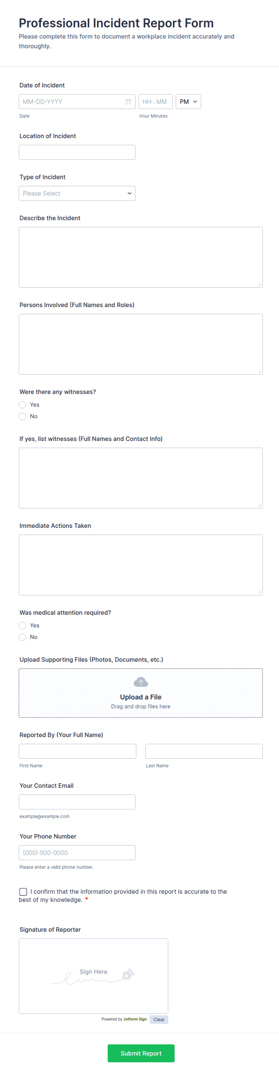 Professional Incident Report Form Template | Jotform