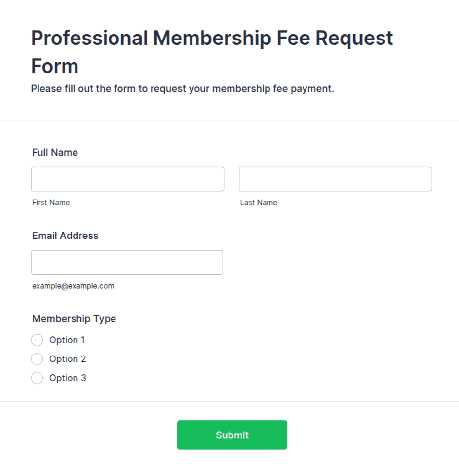 Professional Membership Fee Request Form Template | Jotform