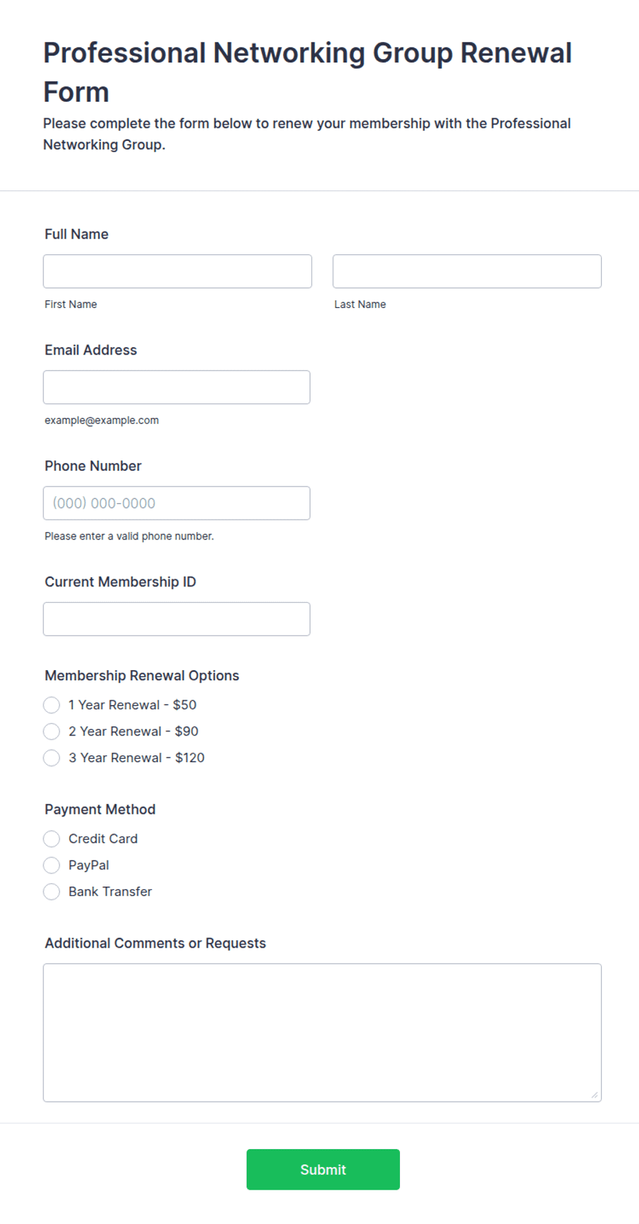 Professional Networking Group Renewal Form Template | Jotform