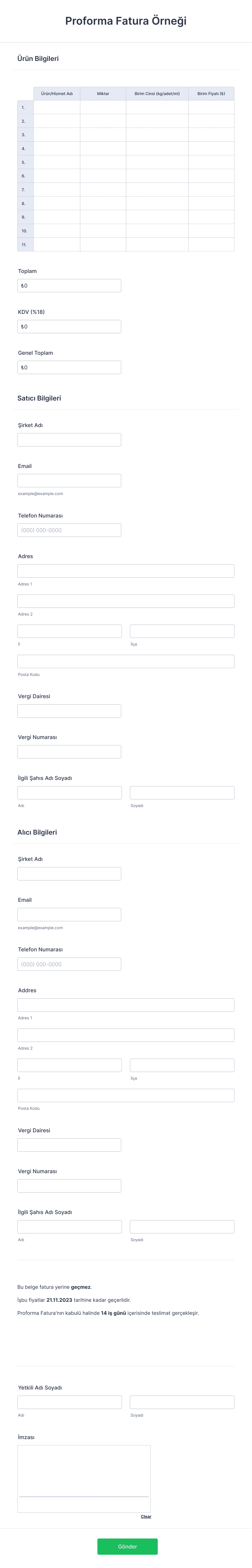 Proforma Fatura Örneği | Jotform