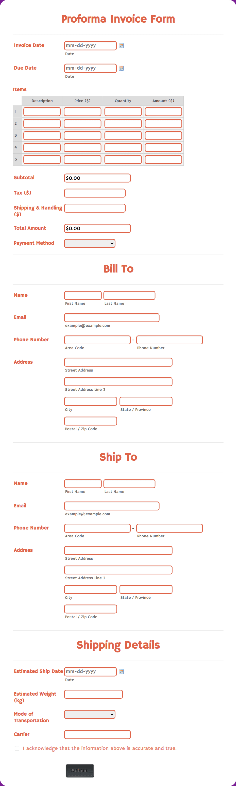Proforma Invoice Form Template | Jotform