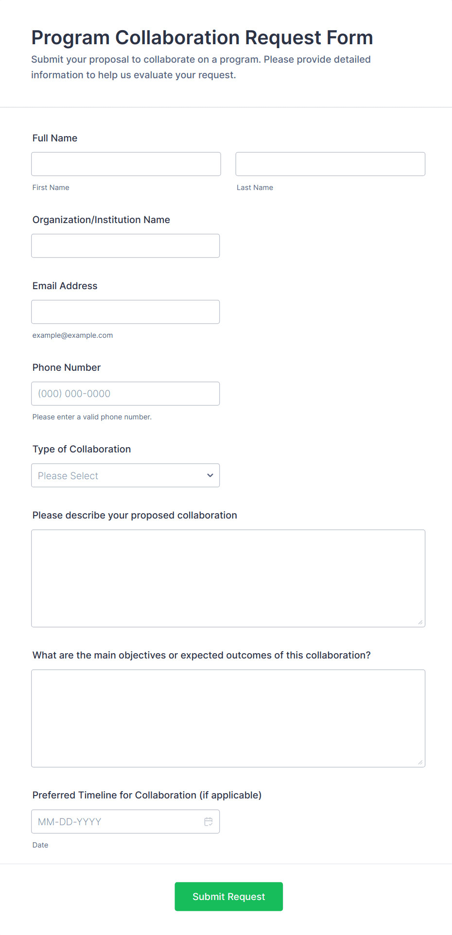 Program Collaboration Request Form Template | Jotform