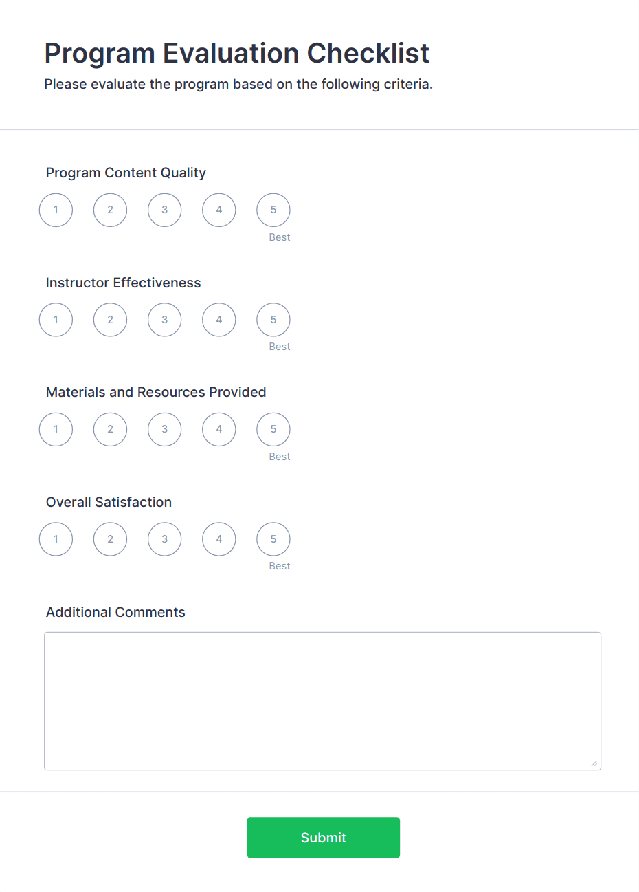 Program Evaluation Checklist Form Template | Jotform