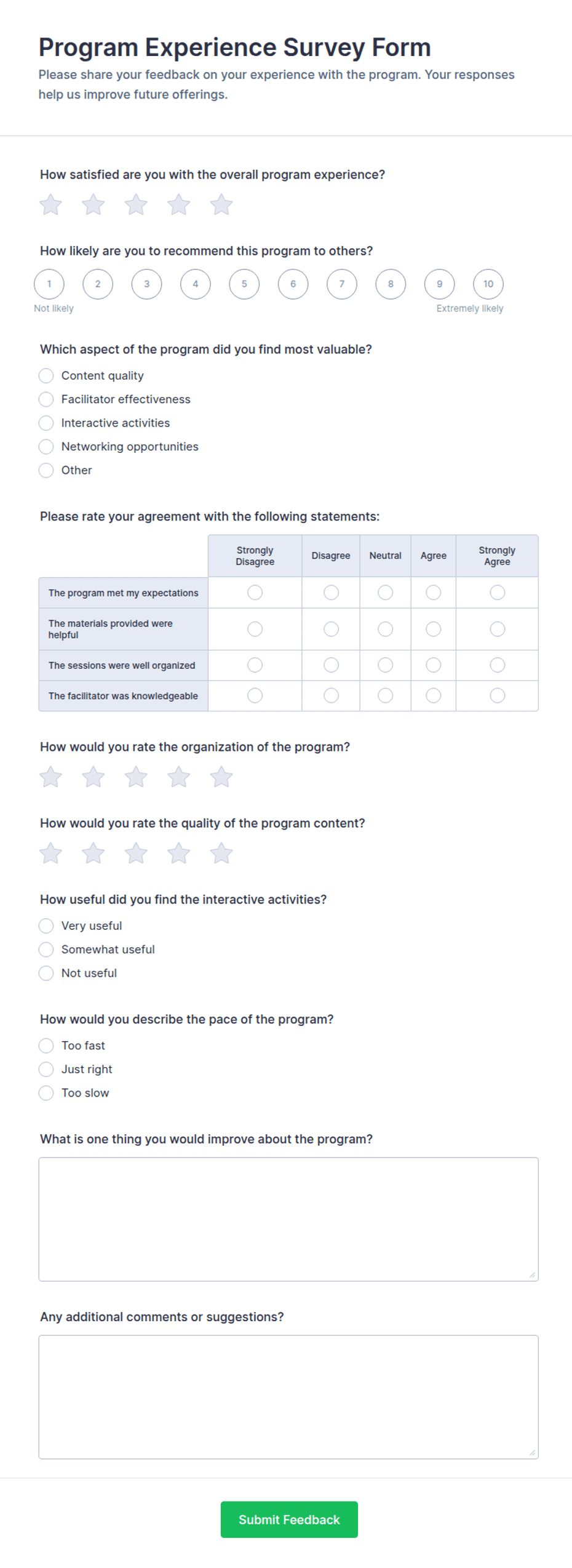 Program Experience Survey Form Template | Jotform