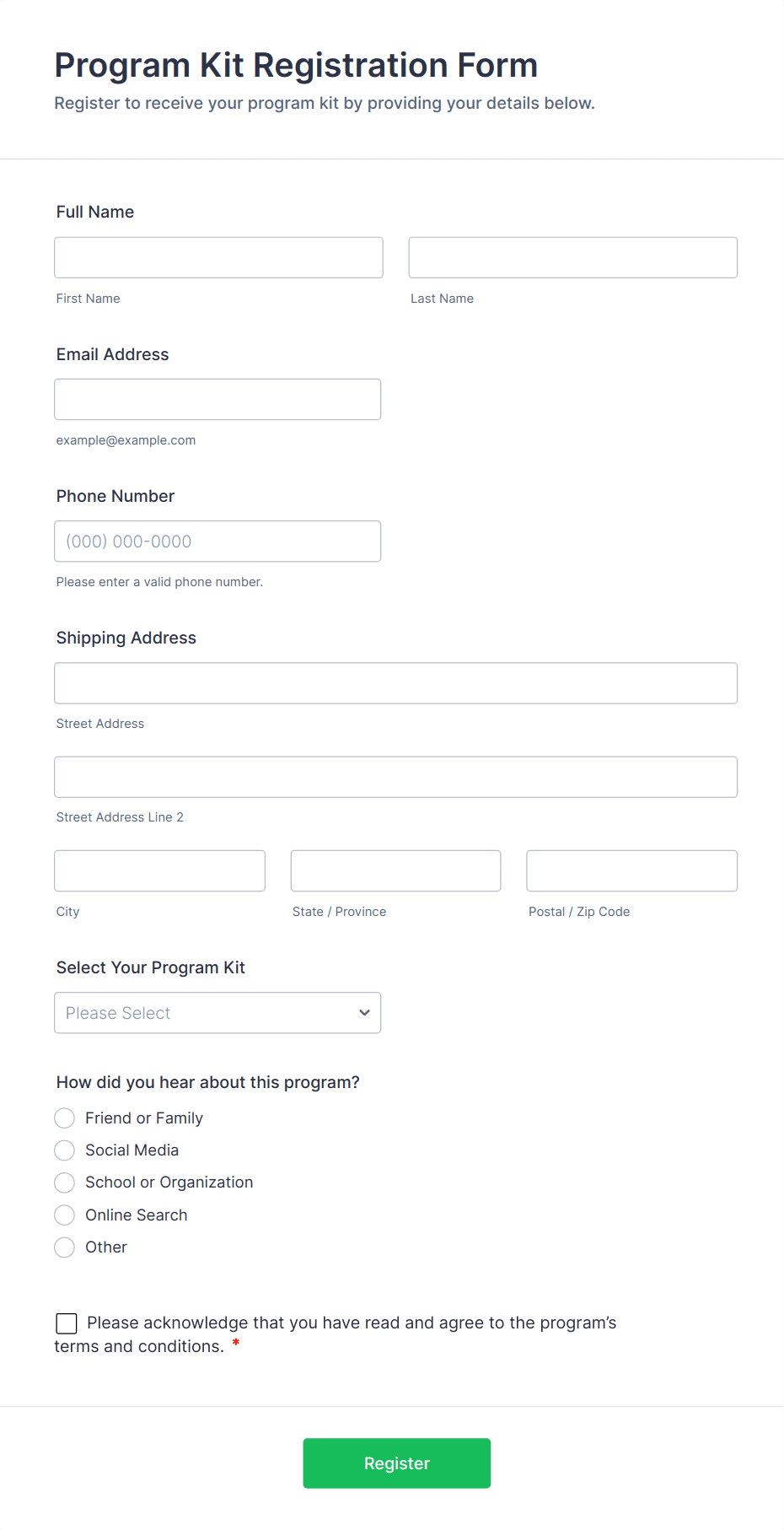 Program Kit Registration Form Template | Jotform