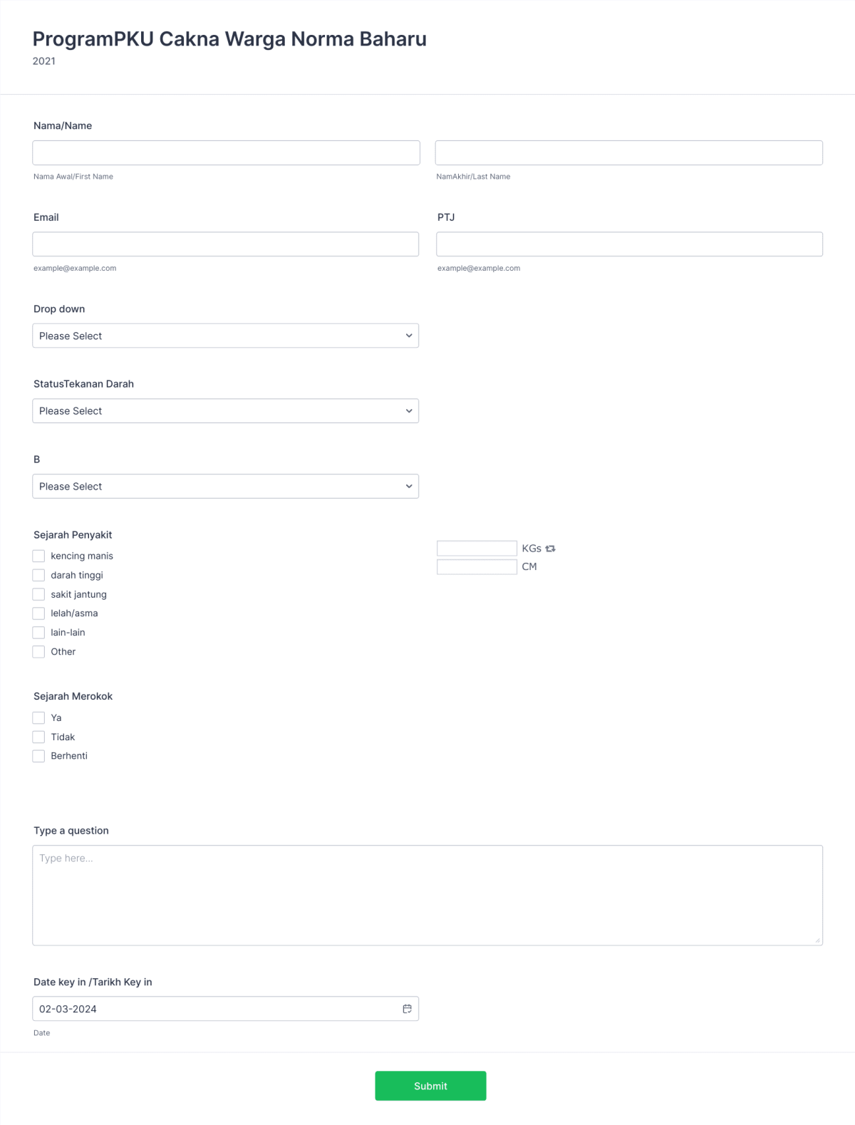 Program PKU Cakna Warga Norma Baharu 2021 Form Template | Jotform