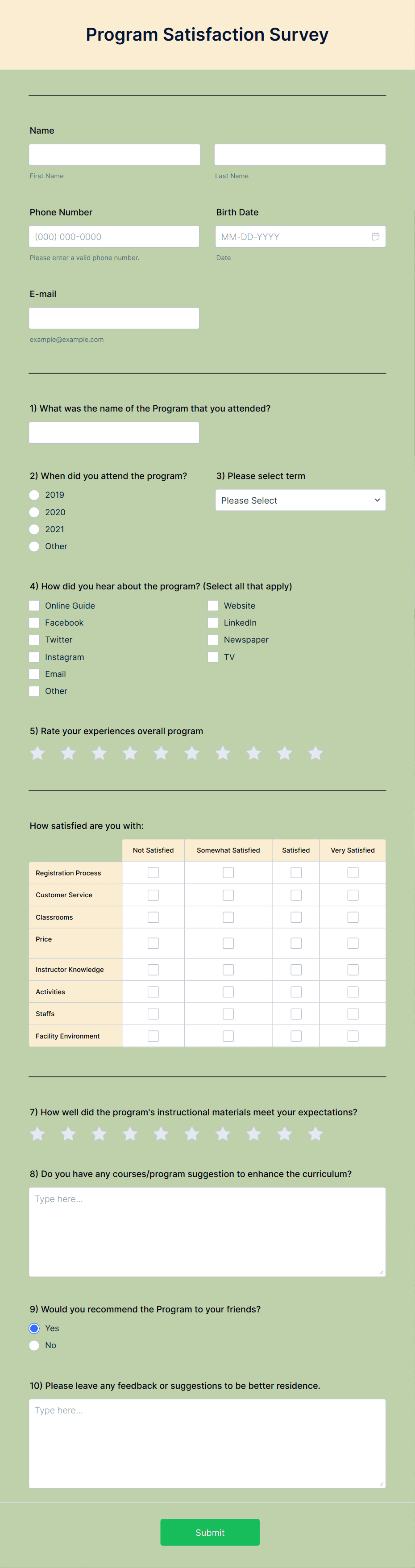 Program Satisfaction Survey Form Template | Jotform