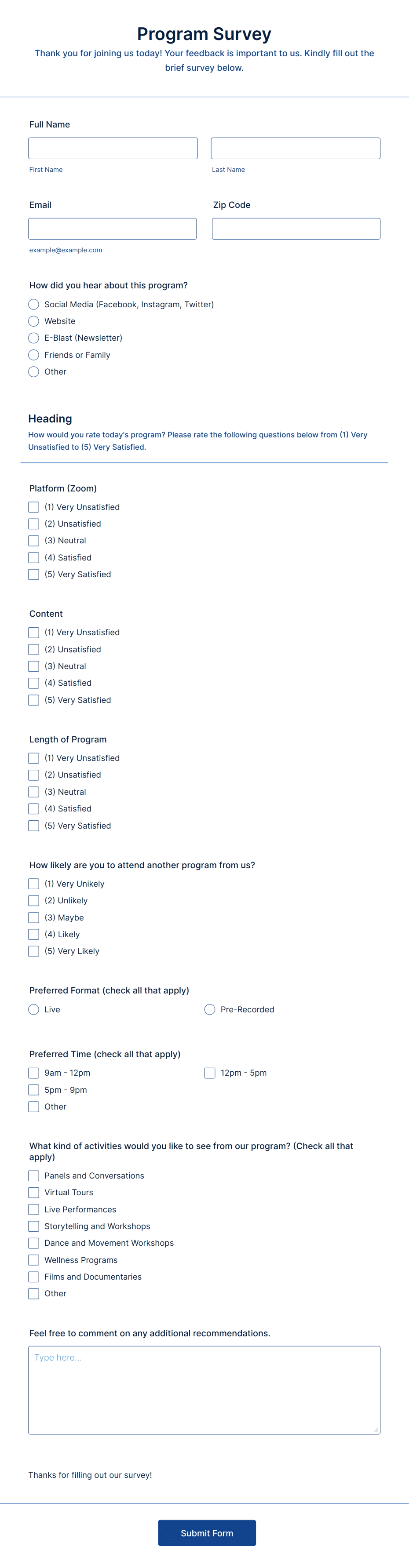 Program Survey Form Template | Jotform