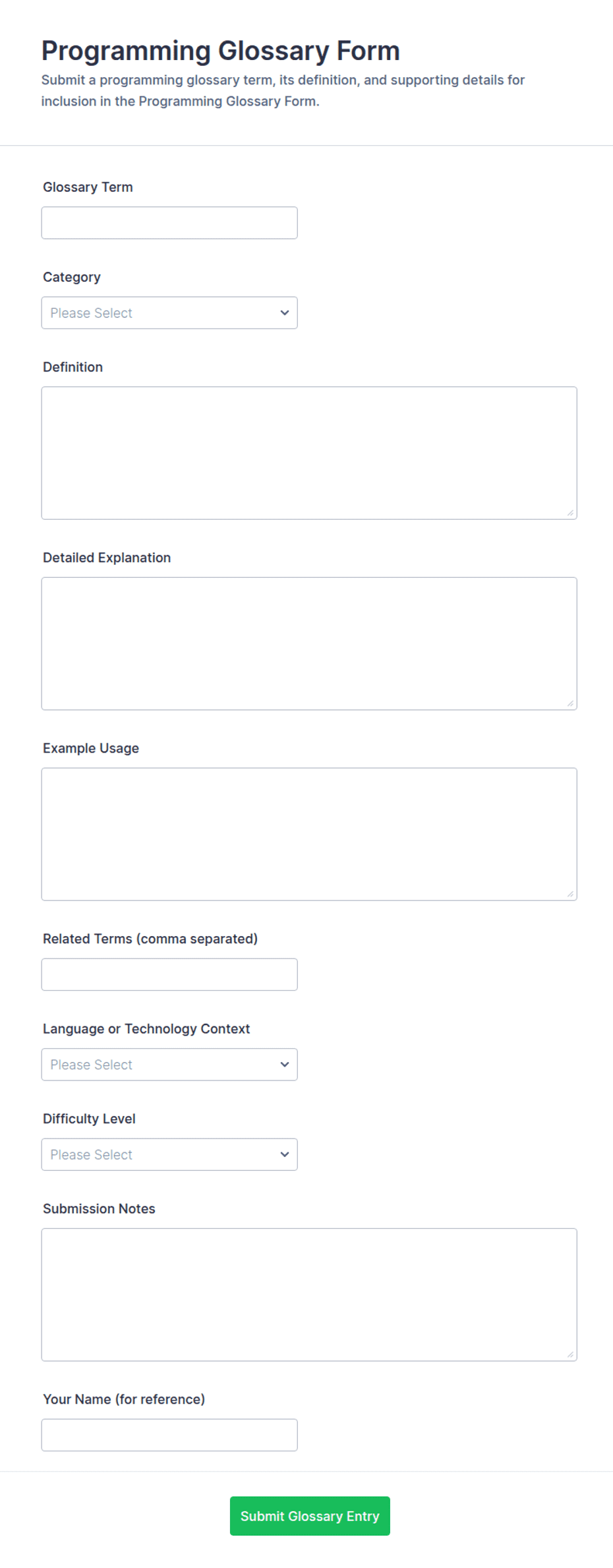 Programming Glossary Form Template | Jotform