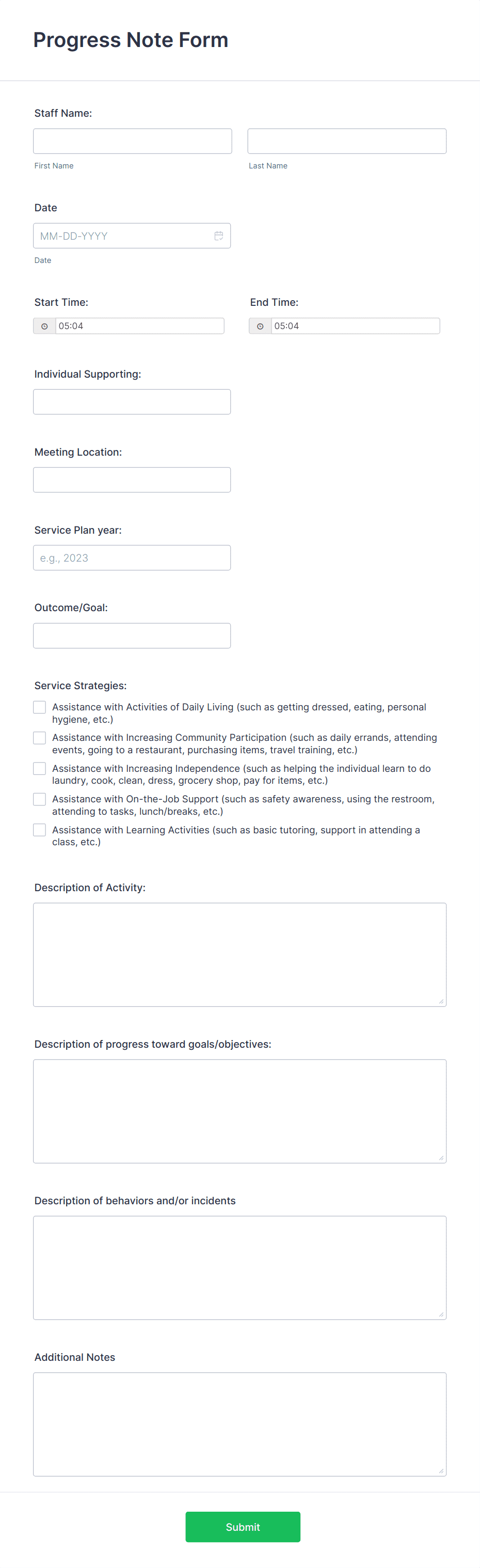 Progress Note Form Template | Jotform