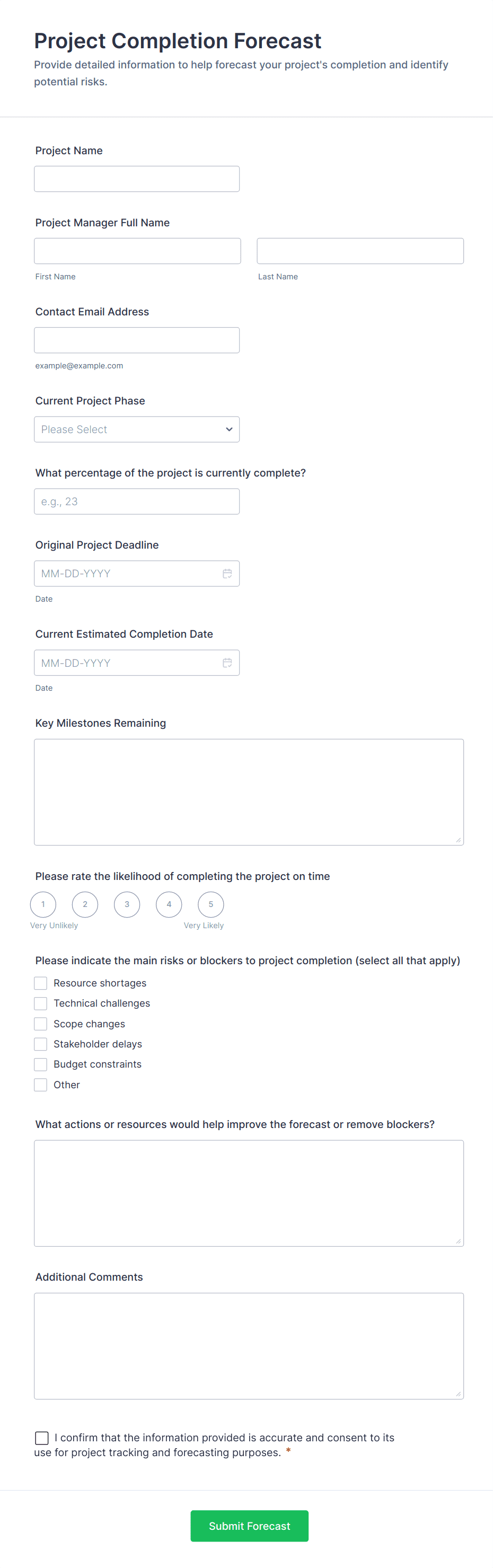 Project Completion Forecast Form Template | Jotform
