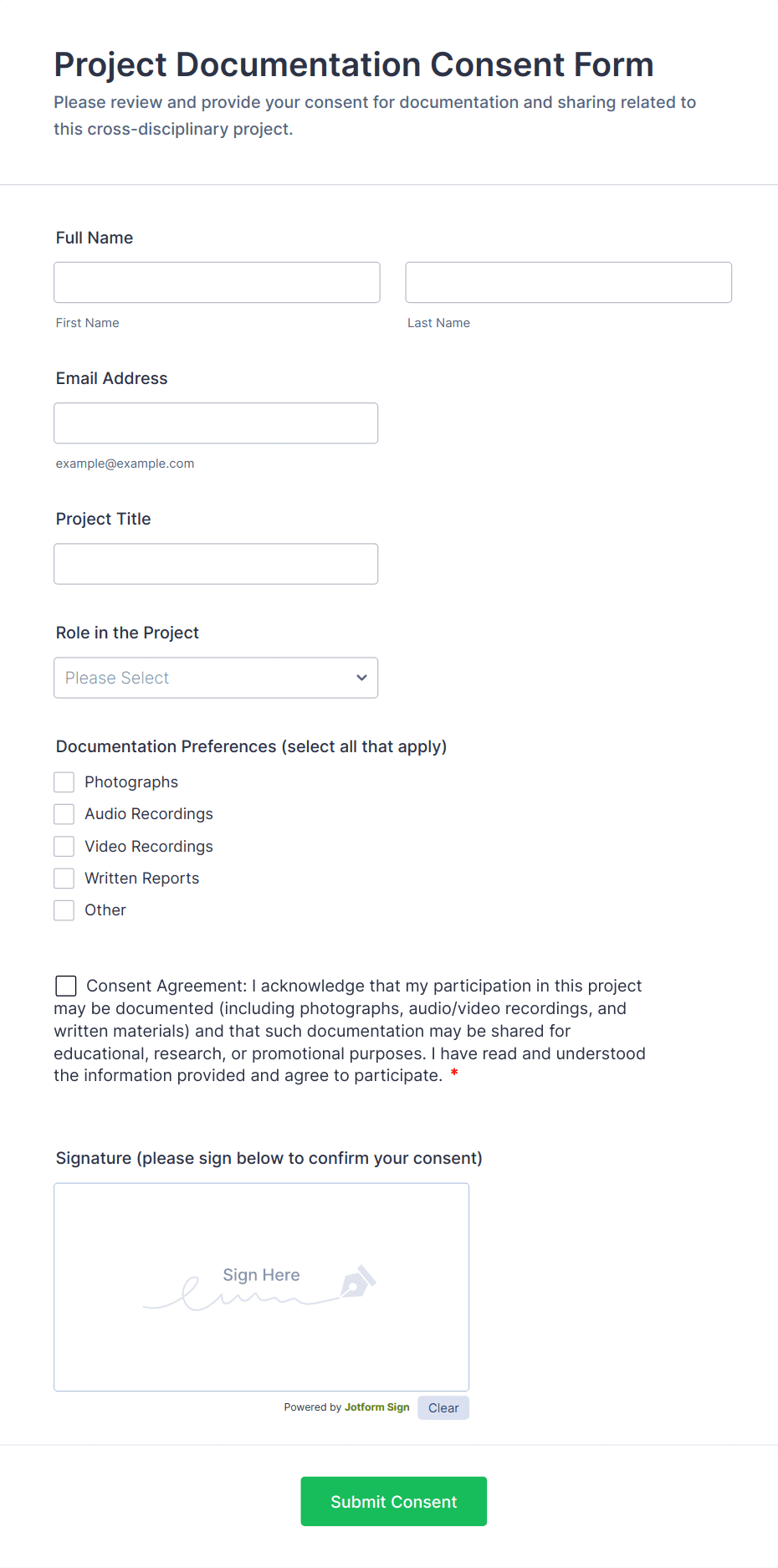 Project Documentation Consent Form Template | Jotform