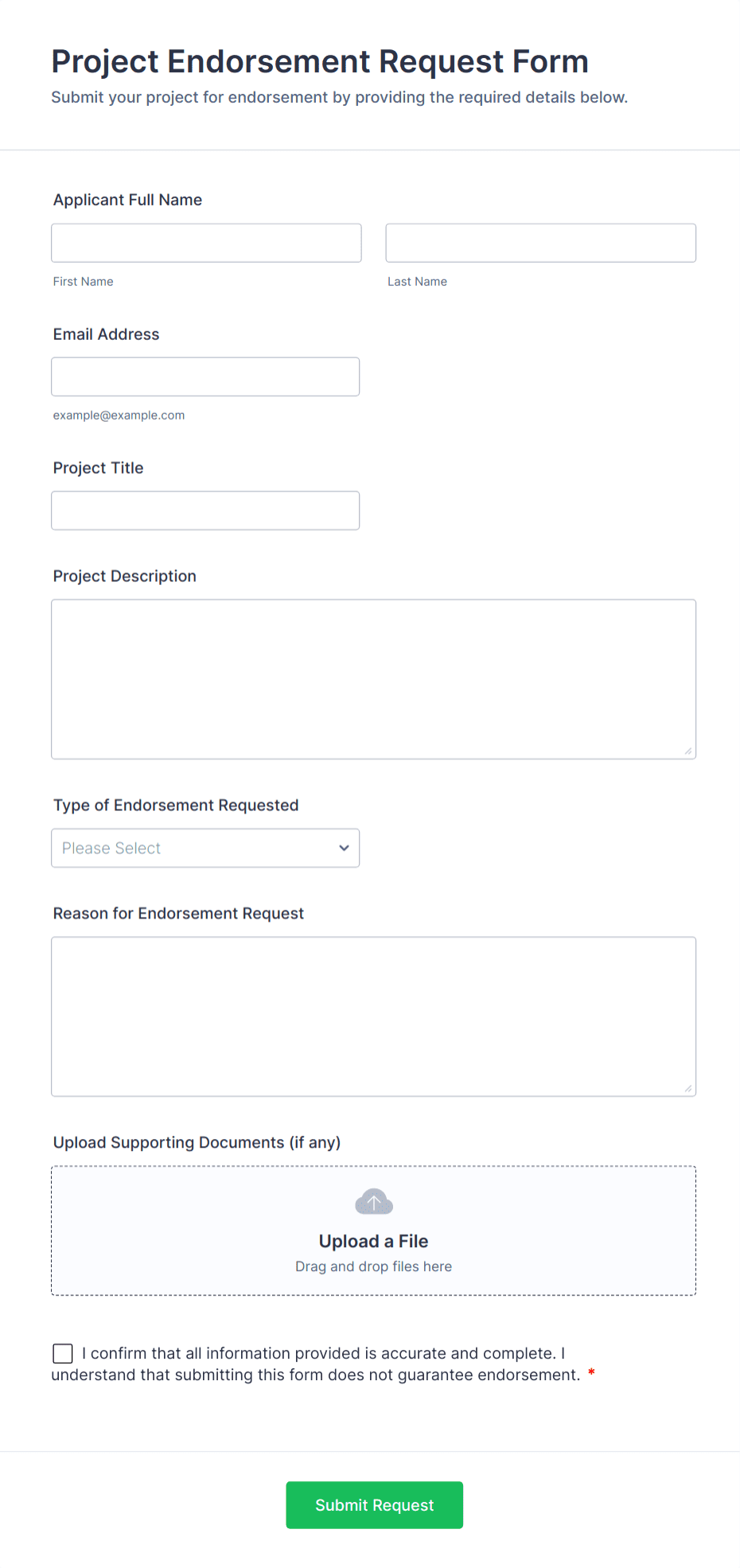 Project Endorsement Request Form Template | Jotform