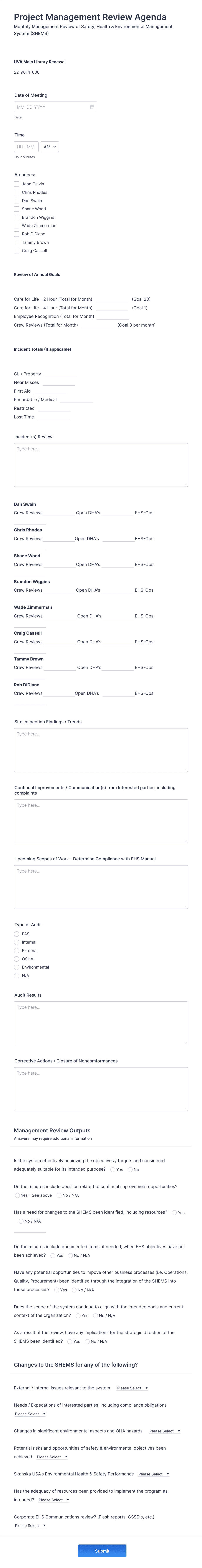 UVA MLR - Project Management Review Form Template | Jotform