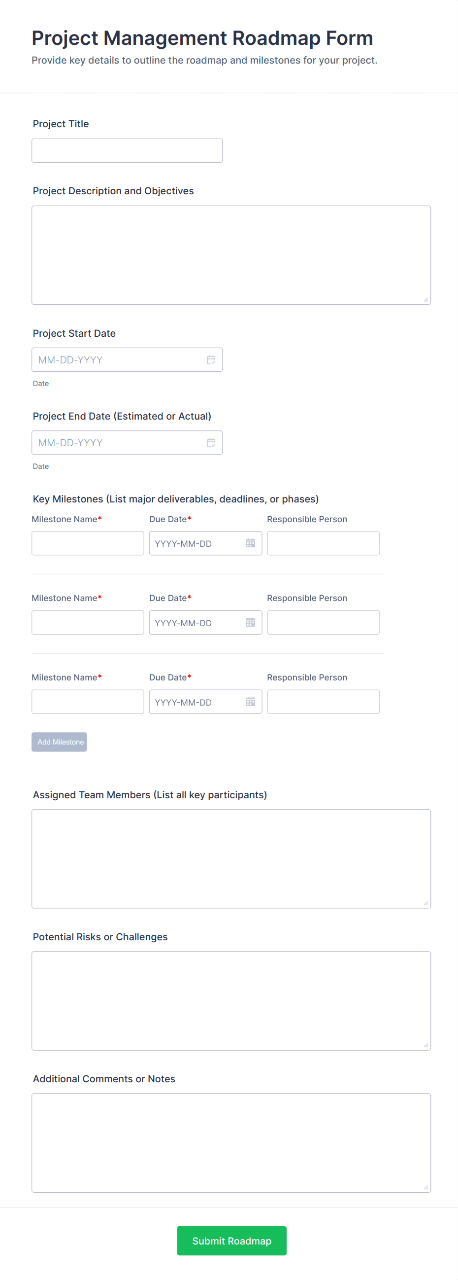 Project Management Roadmap Form Template | Jotform