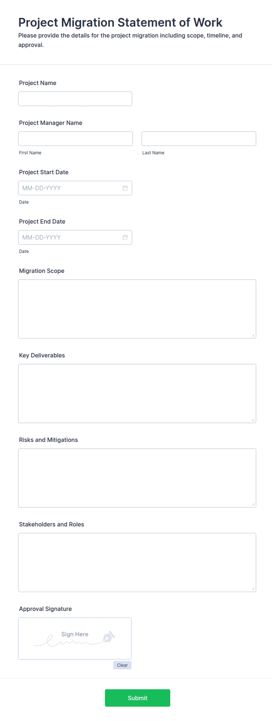 Project Migration Statement of Work Form Template | Jotform