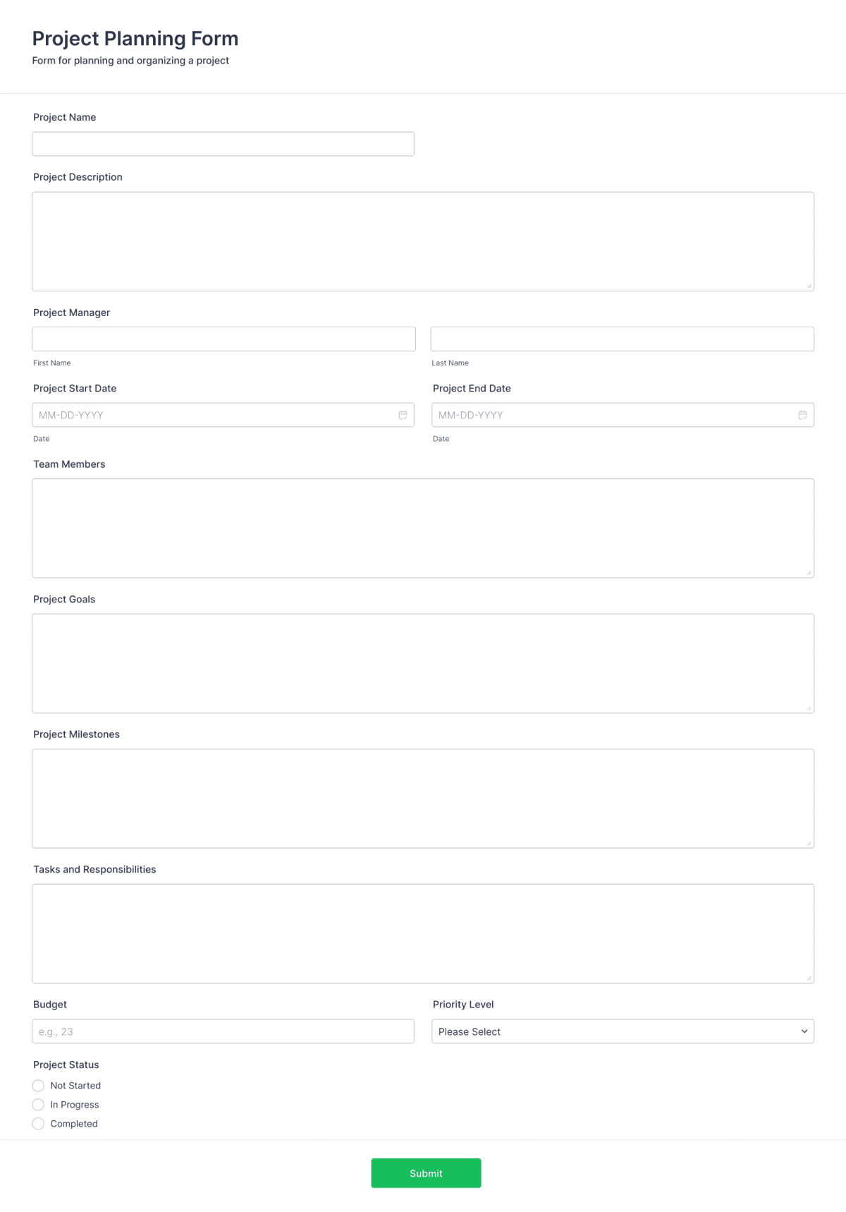 Project Planning Form Template | Jotform