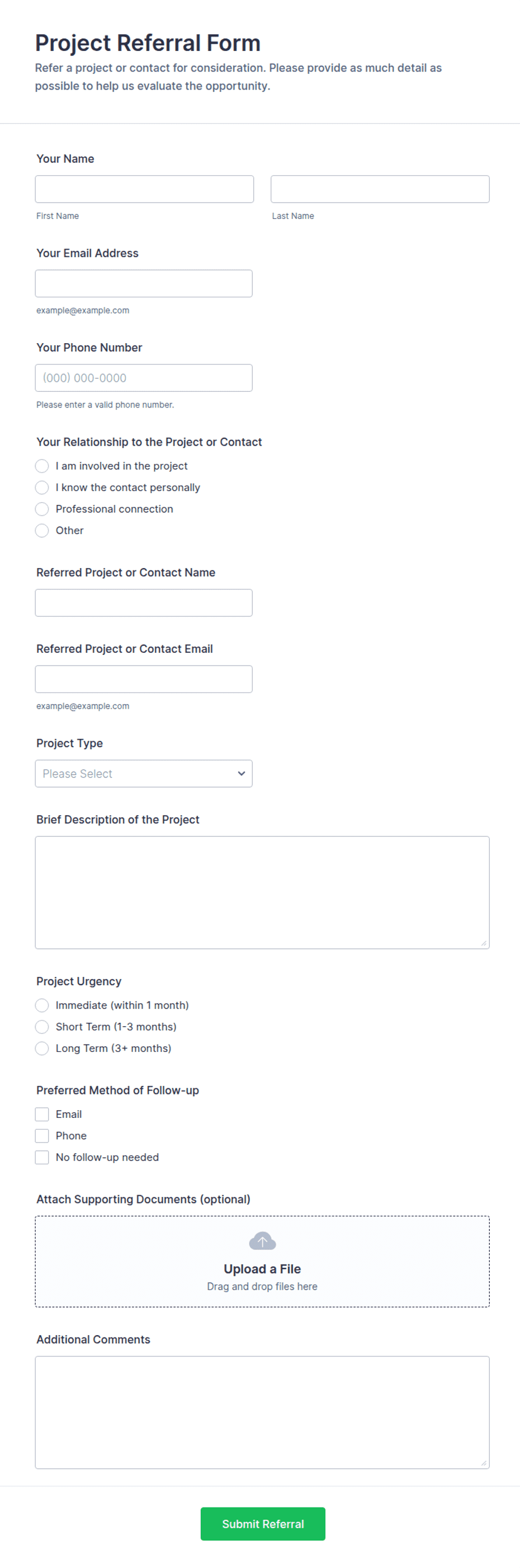 Project Referral Form Template | Jotform