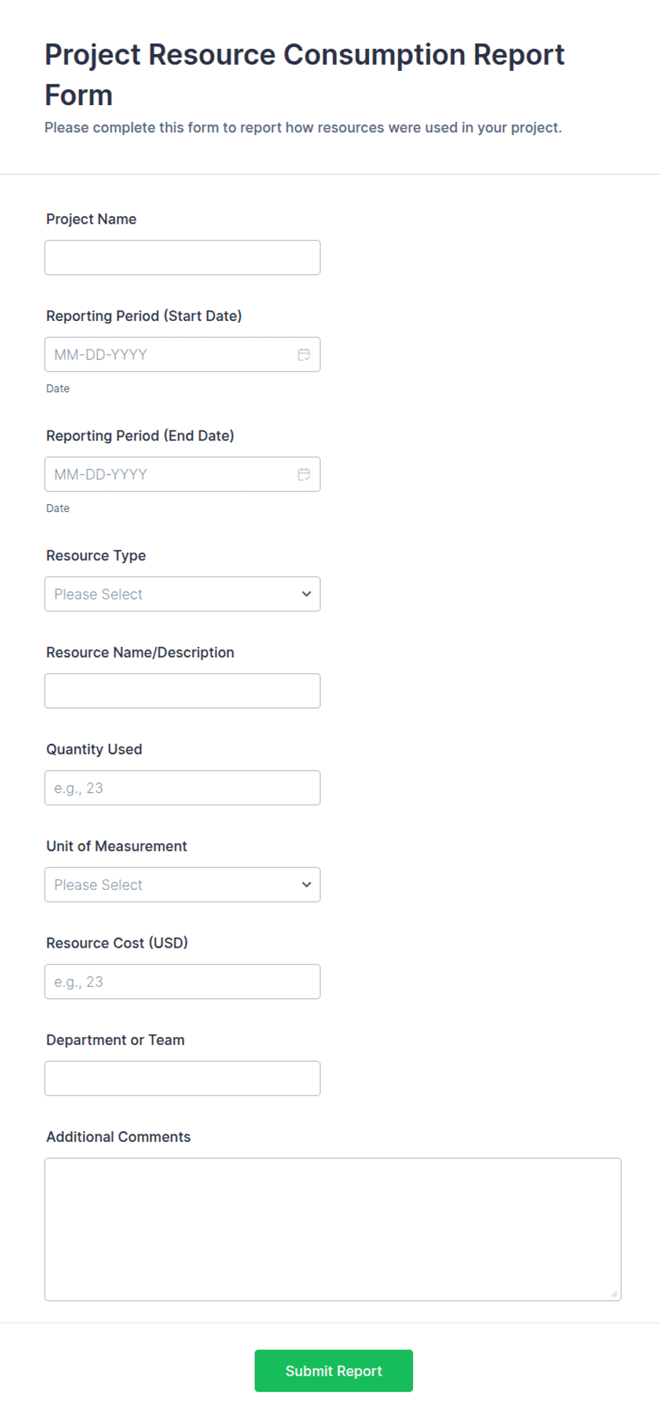 Project Resource Consumption Report Form Template | Jotform