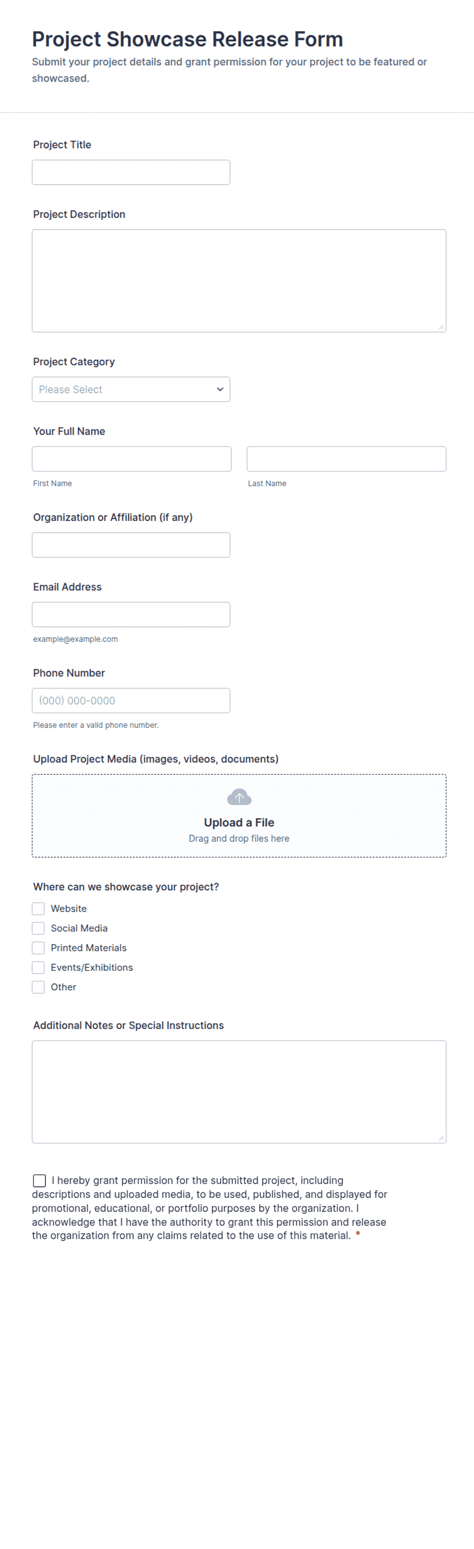 Project Showcase Release Form Template | Jotform
