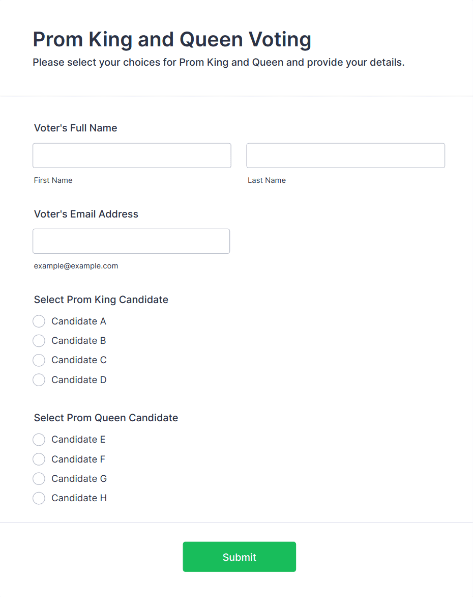 Prom King and Queen Voting Form Template | Jotform