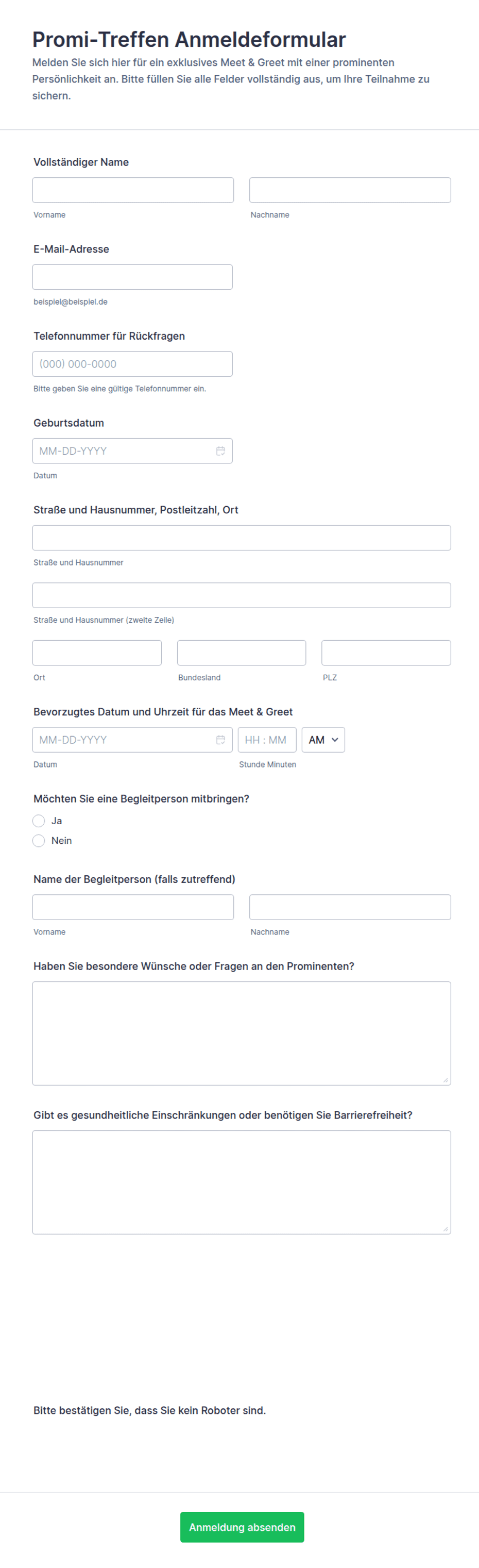 Promi-Treffen Anmeldeformular | Jotform