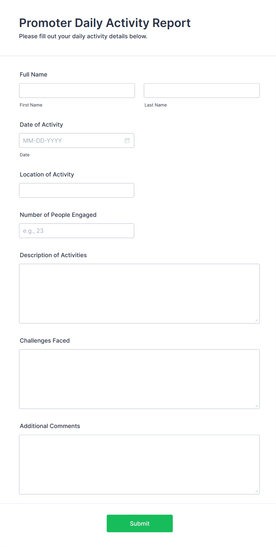 Promoter Daily Activity Report Form Template | Jotform