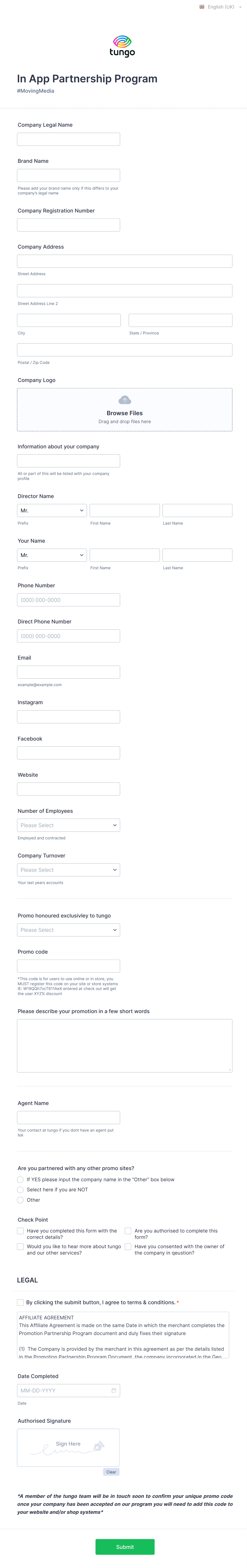 Promotion Partnership Application Form Template | Jotform