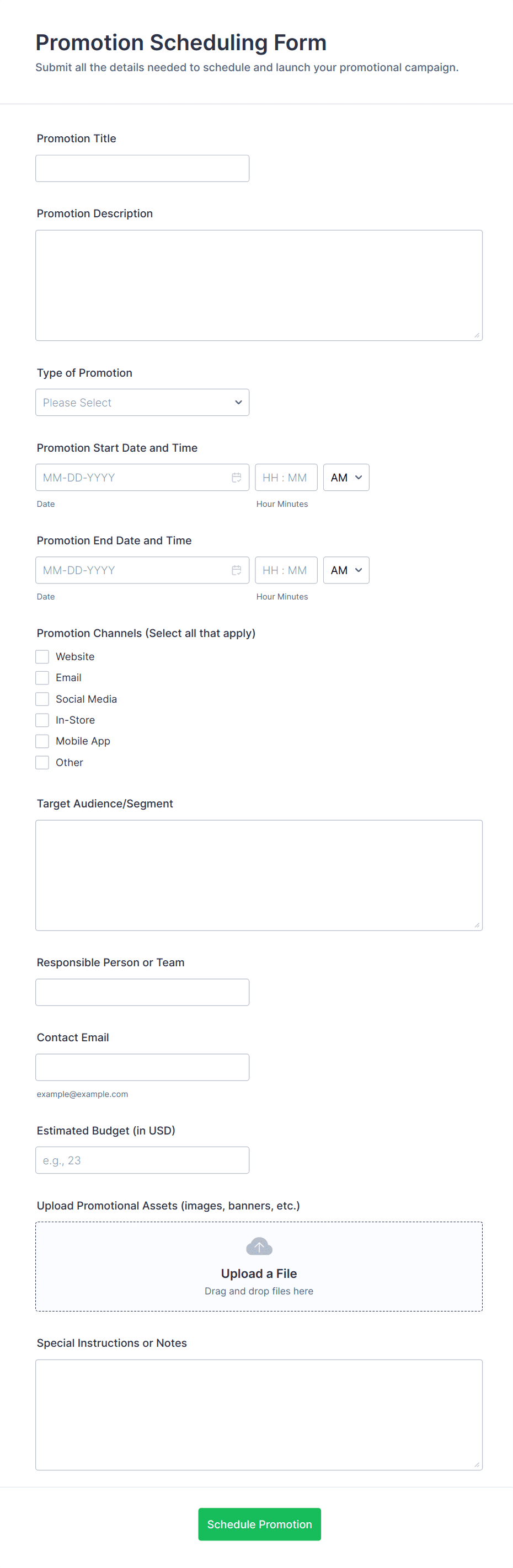 Promotion Scheduling Form Template | Jotform