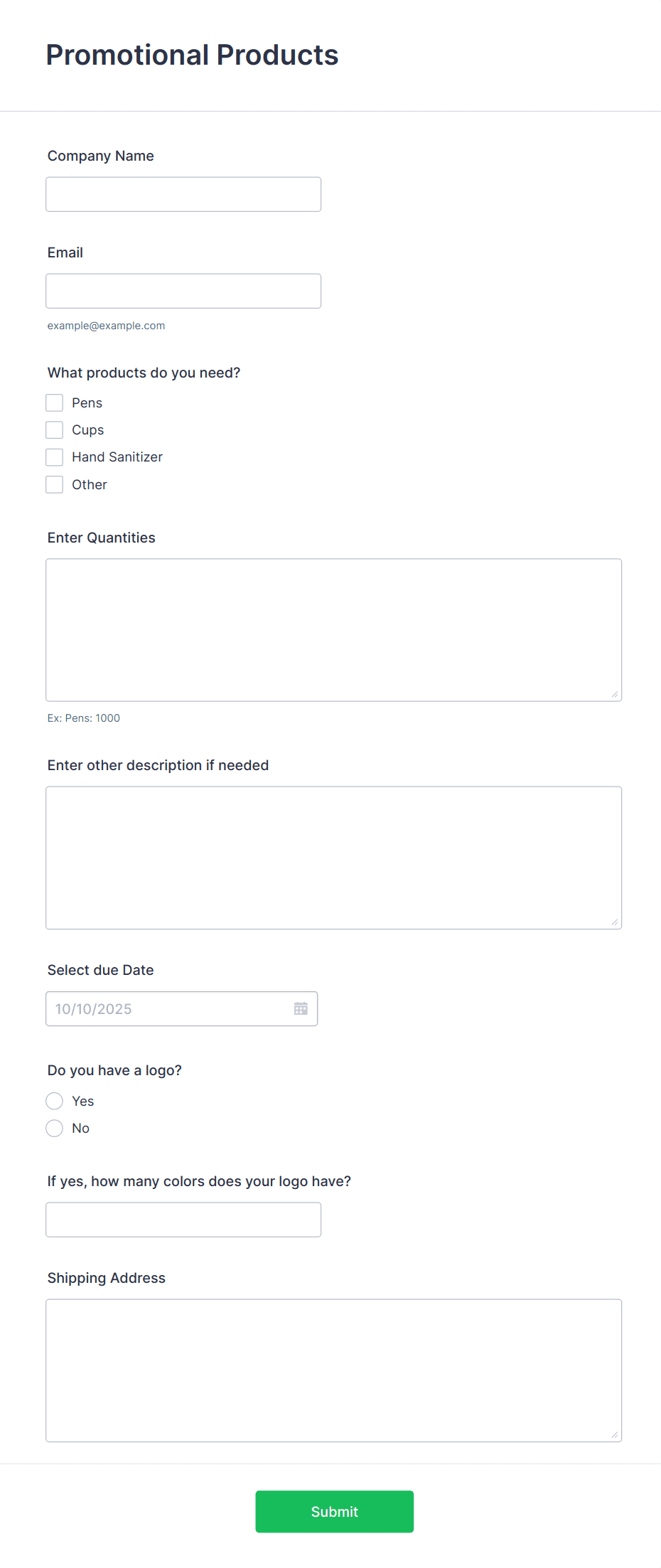Promotional Products Form Template | Jotform
