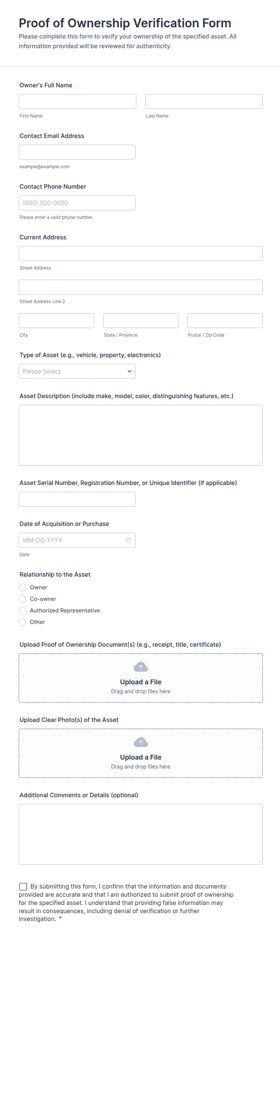 Proof of Ownership Verification Form Template | Jotform