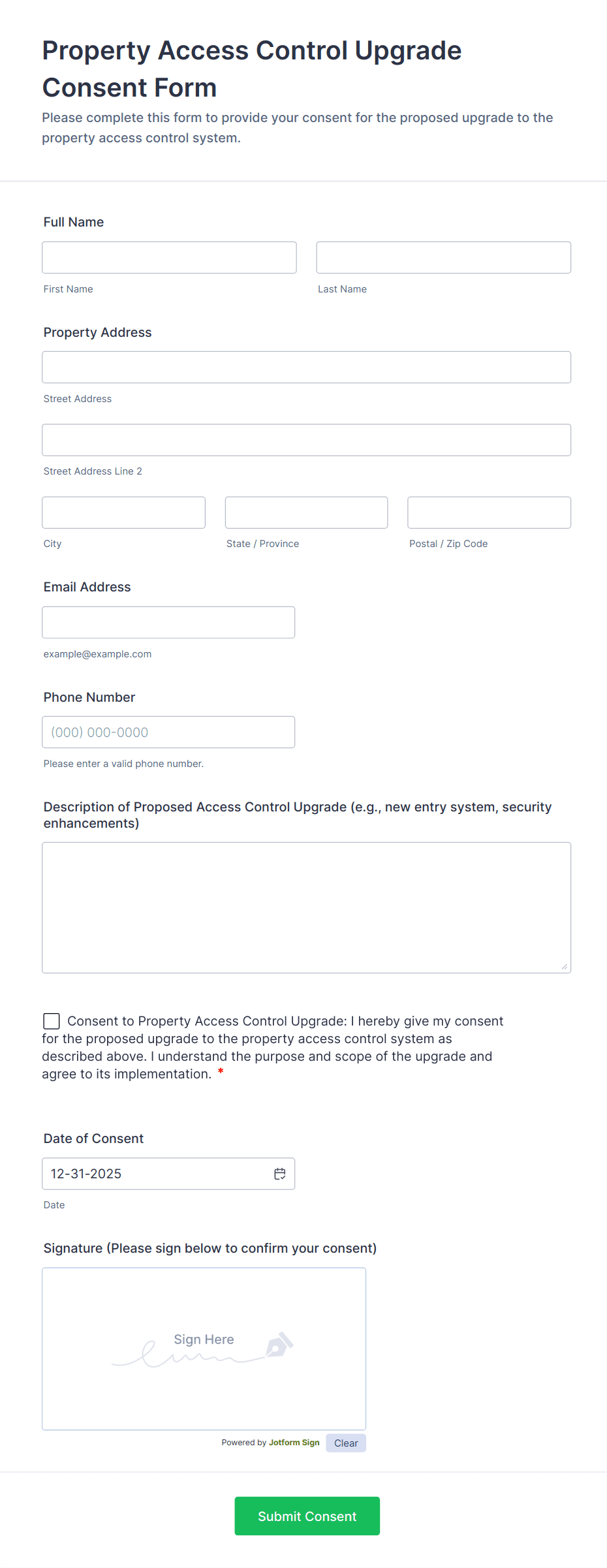 Property Access Control Upgrade Consent Form Template | Jotform