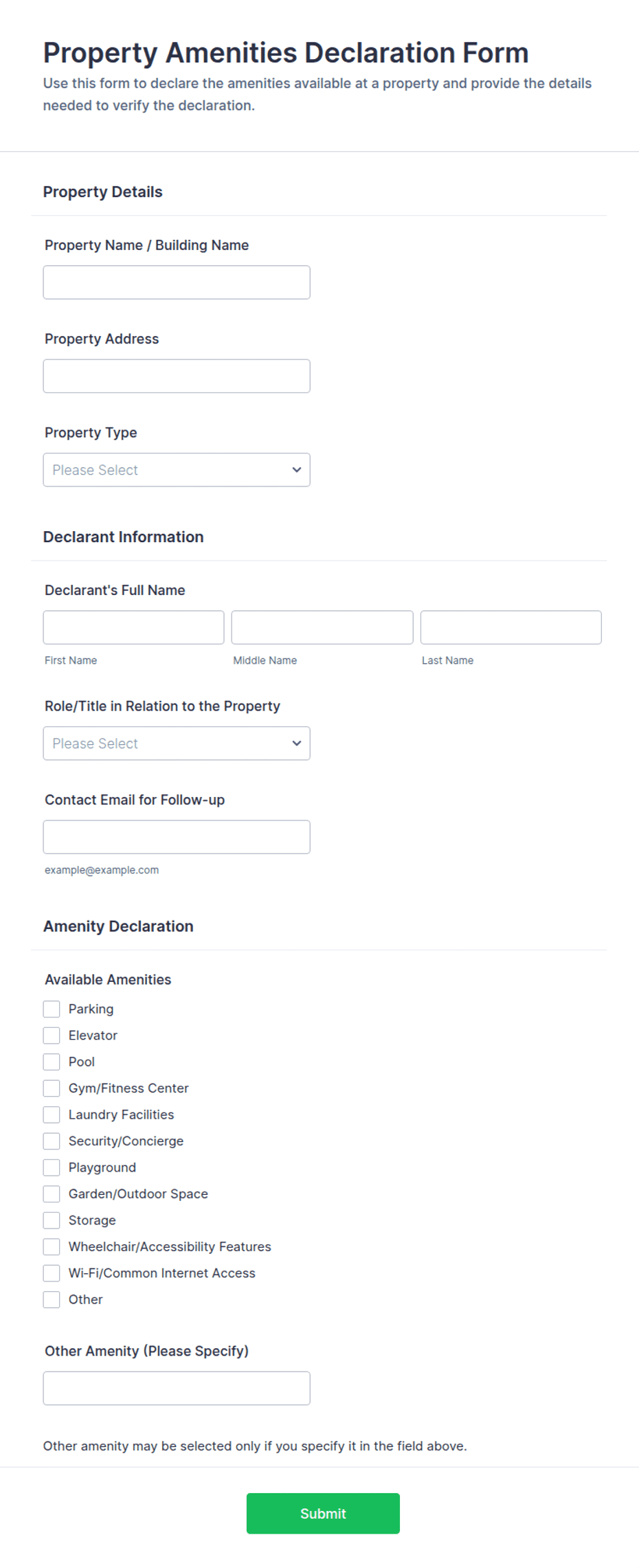 Property Amenities Declaration Form Template | Jotform
