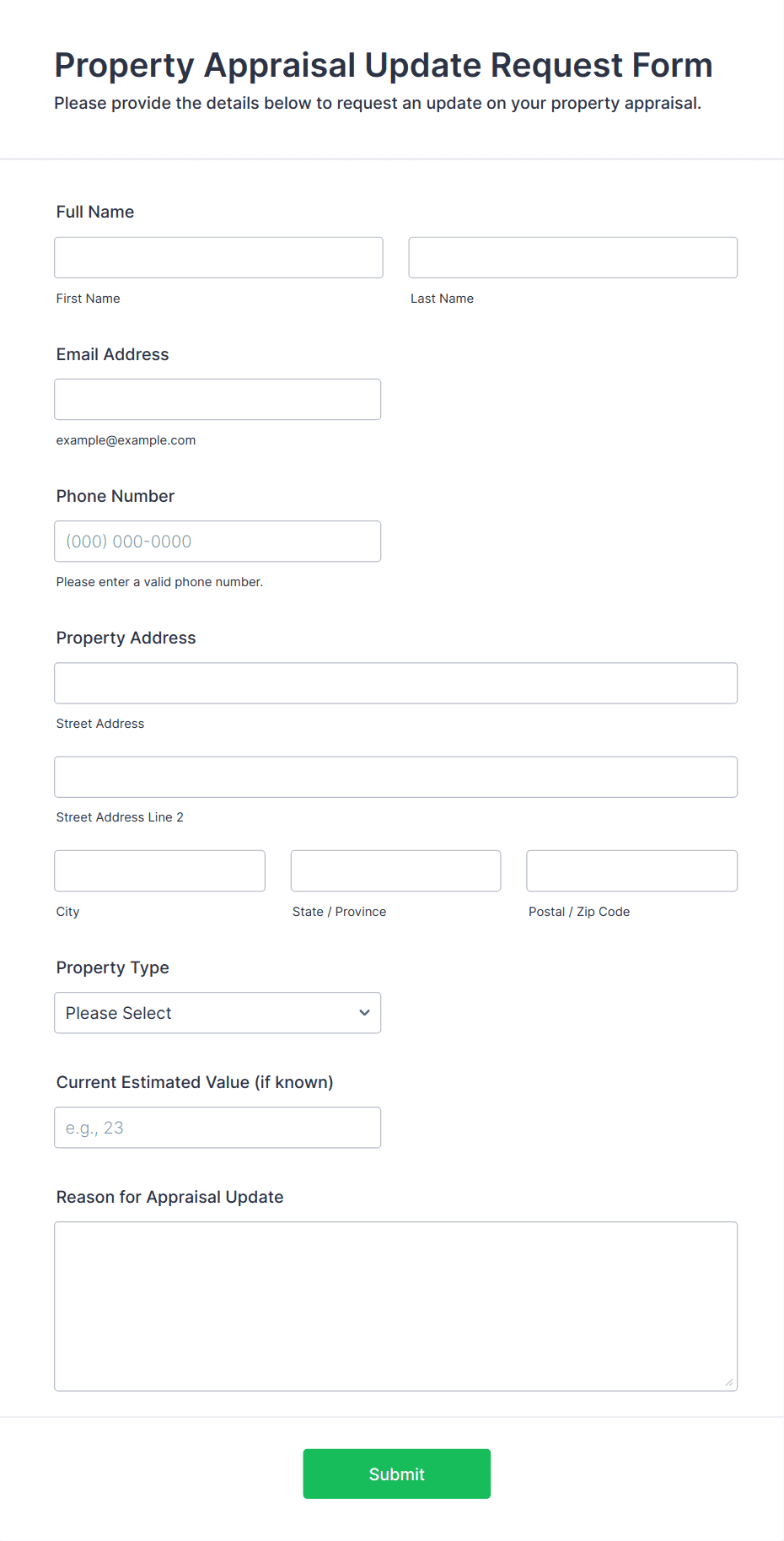 Property Appraisal Update Request Form Template | Jotform