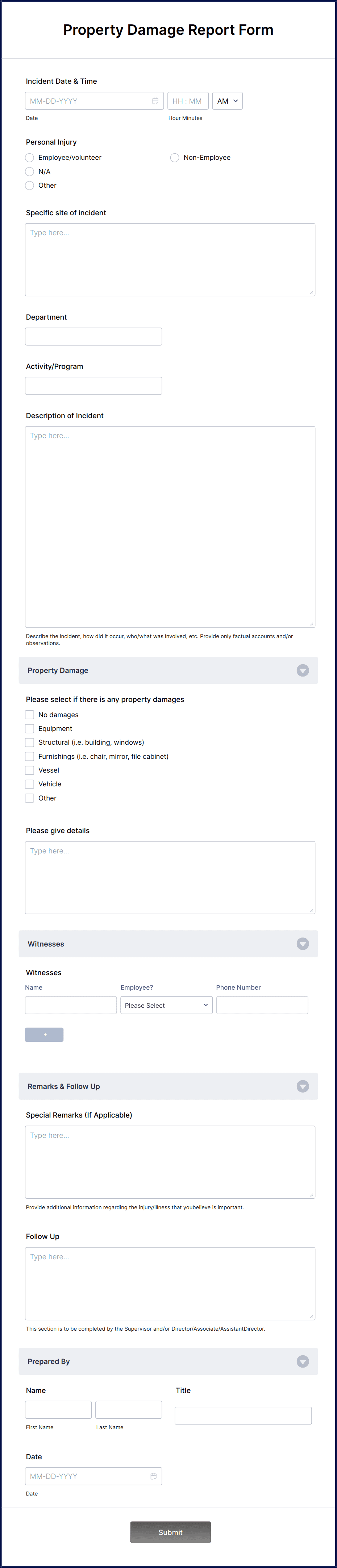 Property Damage Report Form Template | Jotform