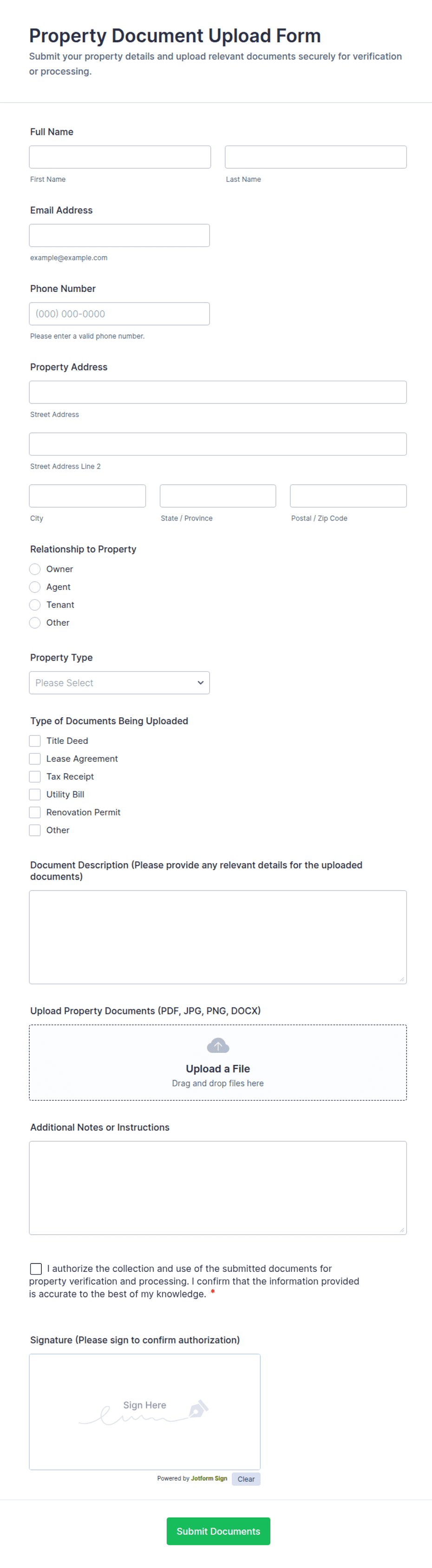 Property Document Upload Form Template | Jotform