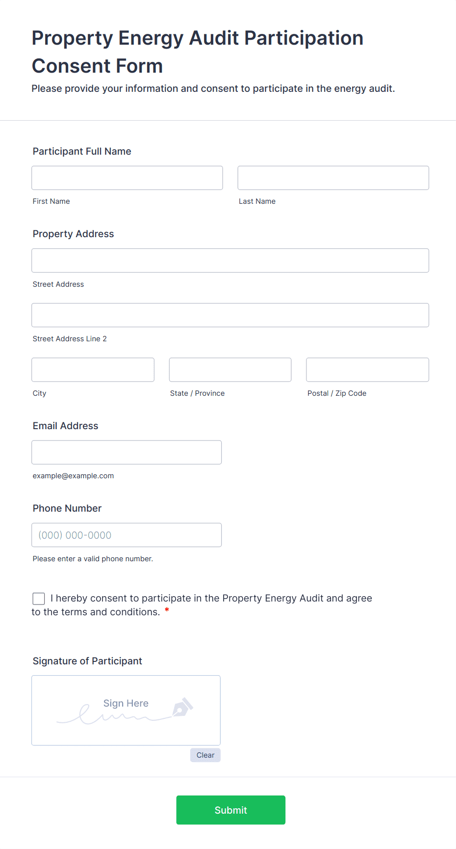 Property Energy Audit Participation Consent Form Template | Jotform